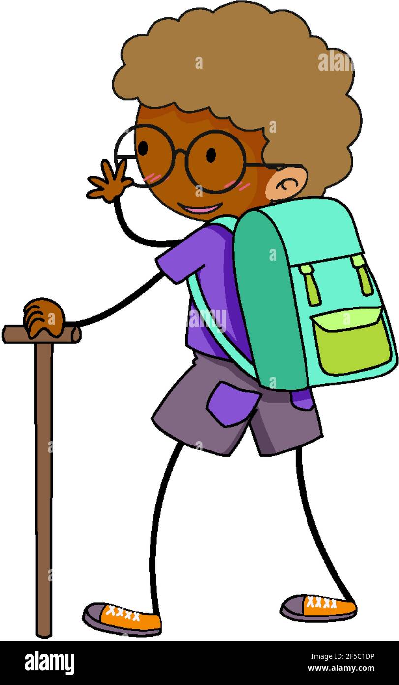 A hiker boy doodle cartoon character isolated illustration Stock Vector ...