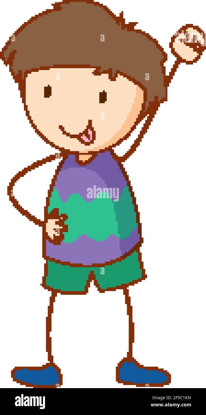 Cute boy cartoon character in hand drawn doodle style isolated ...