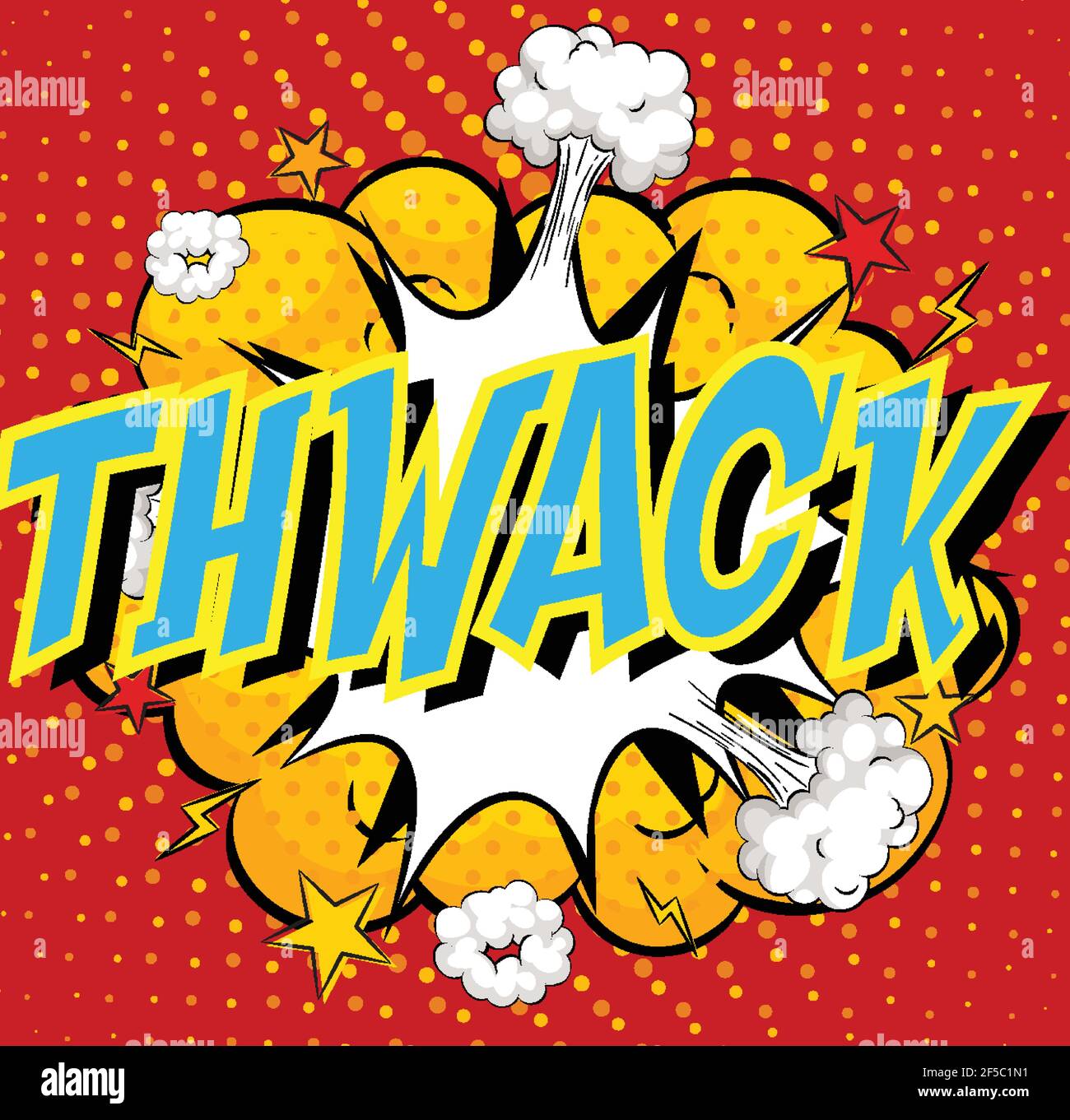 Word Thwack on comic cloud explosion background illustration Stock ...