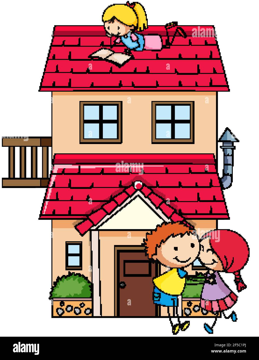 Many kids doing different activities around the house illustration ...