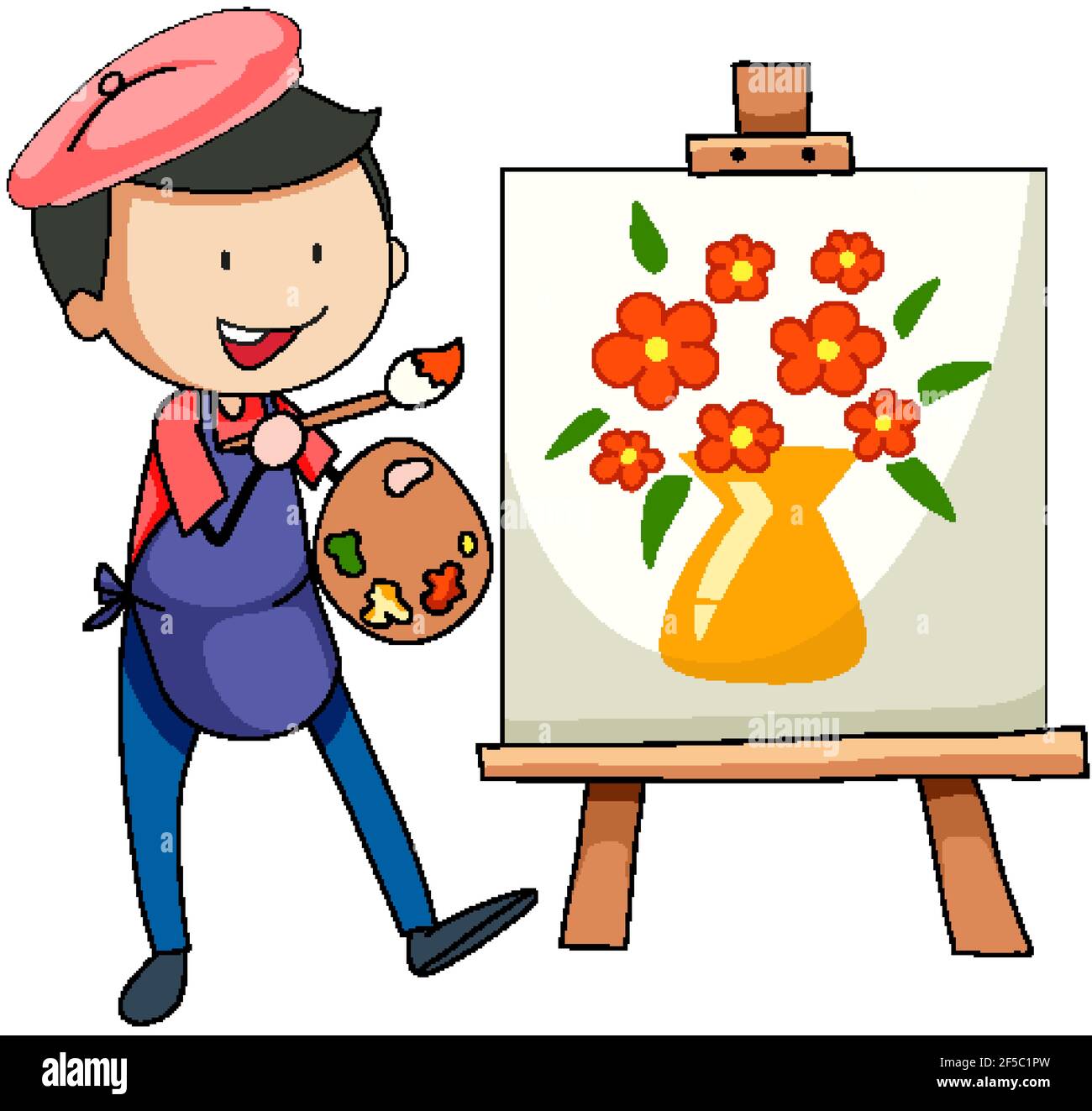 Little artist drawing the picture cartoon character isolated ...