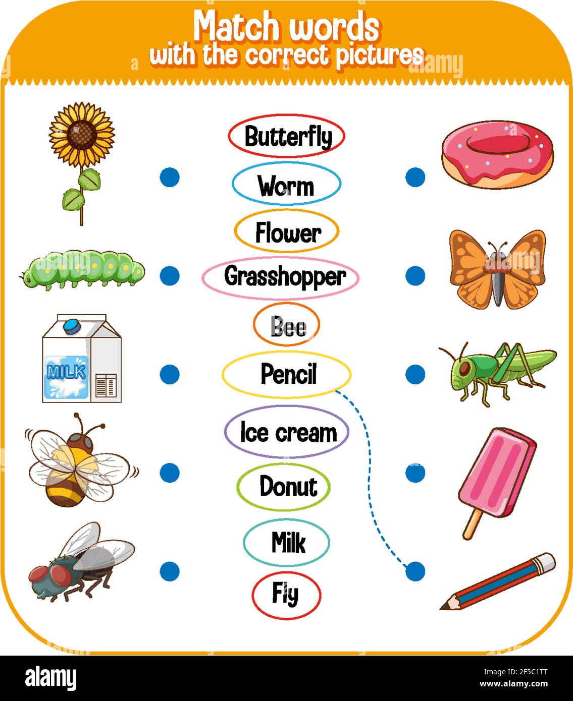 Match words with the correct pictures game for kids illustration Stock ...