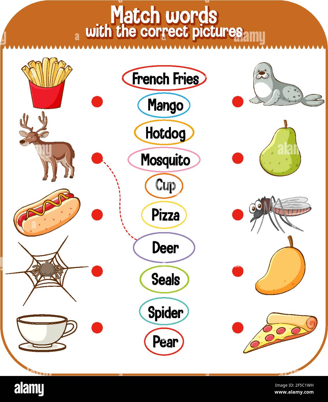 Match words with the correct pictures game for kids illustration Stock ...