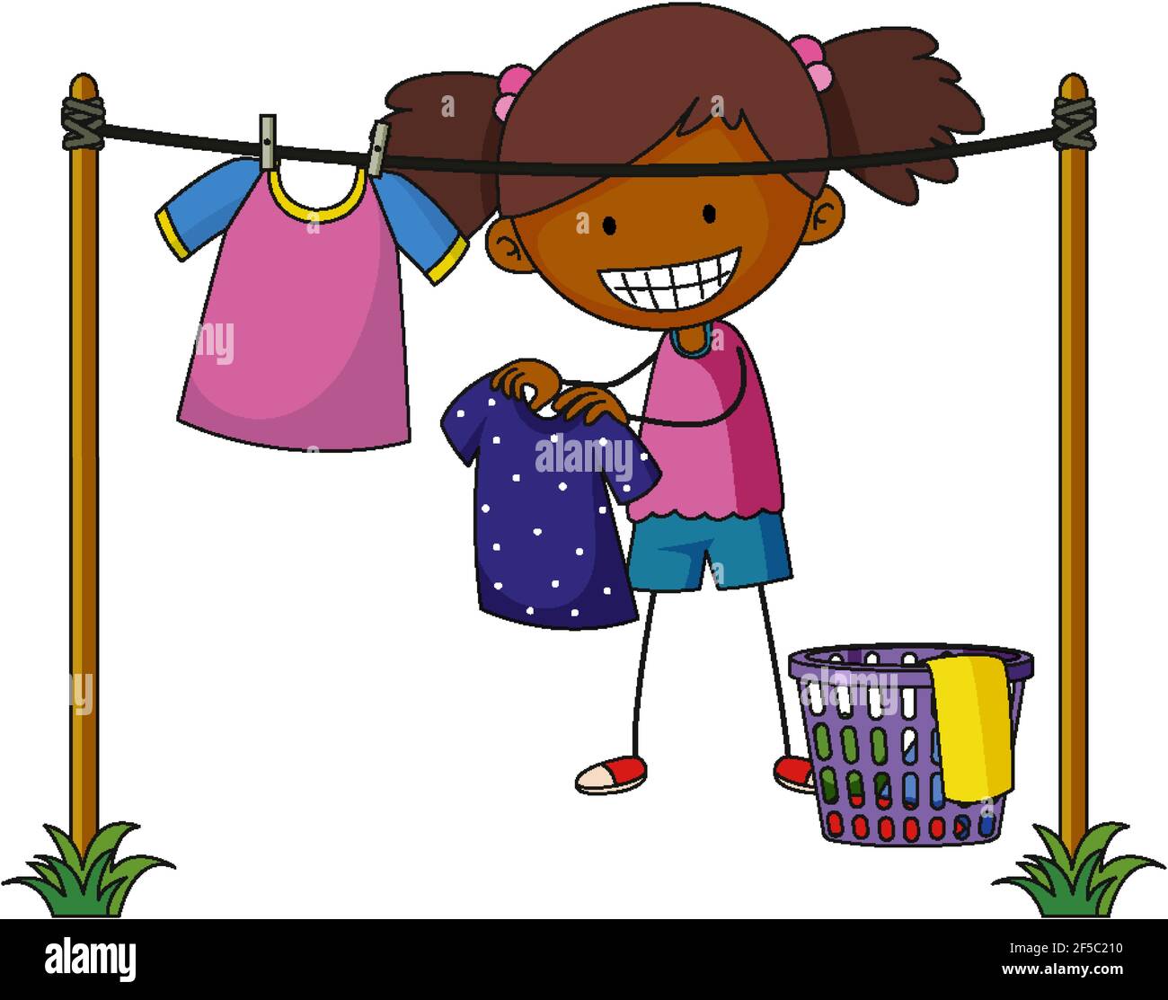 A girl doing laundry outdoor cartoon character isolated illustration ...