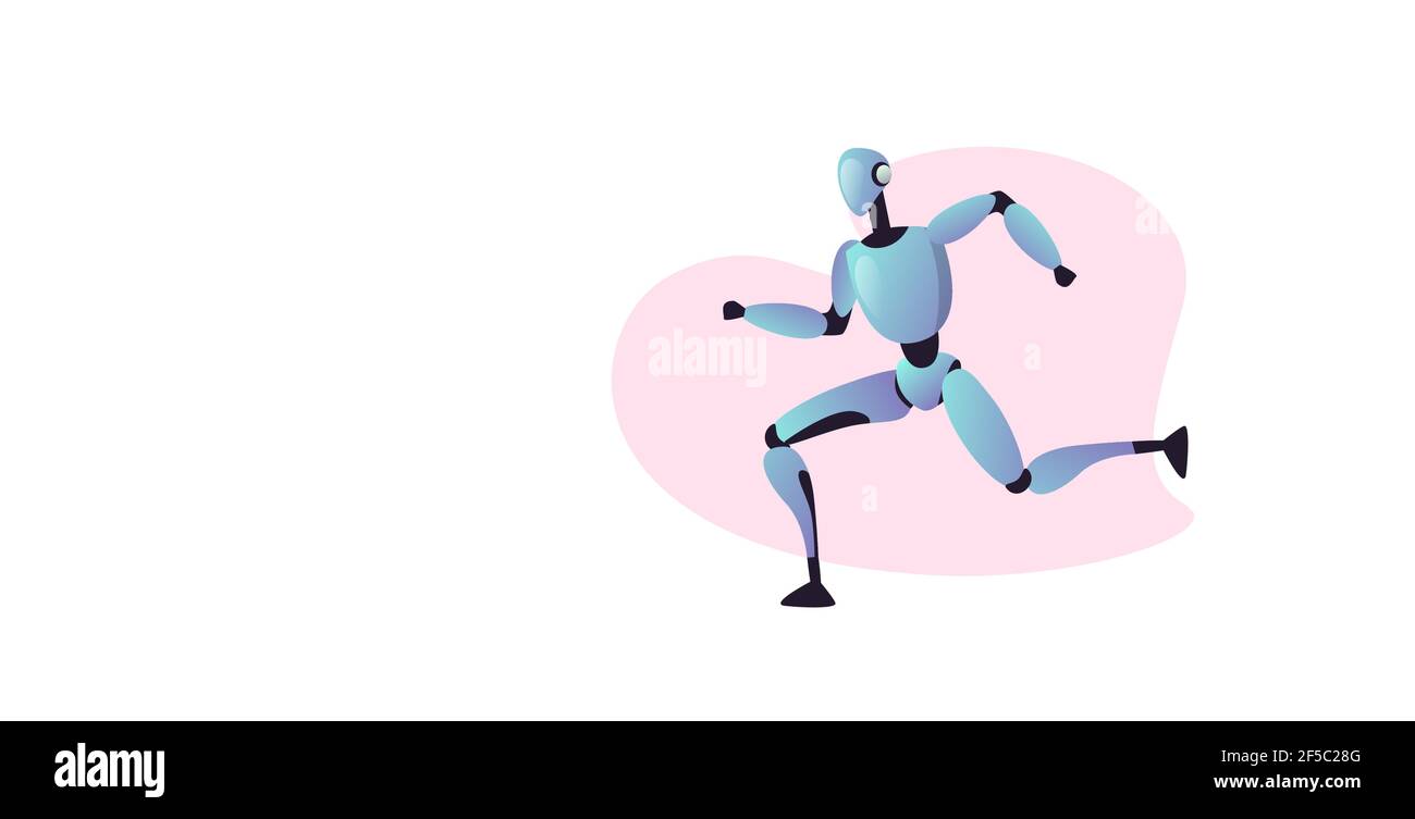 robot cyborg running modern robotic character artificial intelligence ...