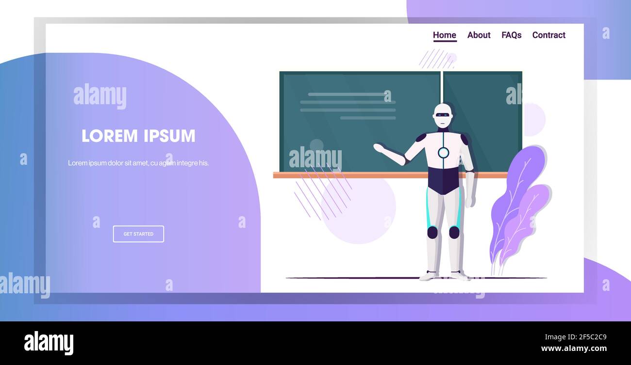Modern Robot Teacher Standing In Front Of Chalkboard Artificial
