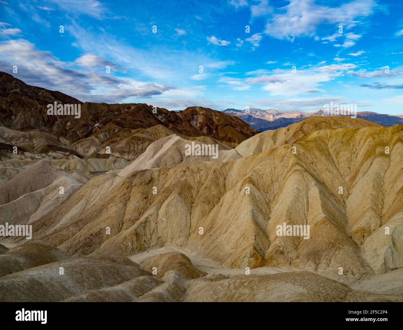 The stunning scenery of the badlands region near Zabriskie point in ...
