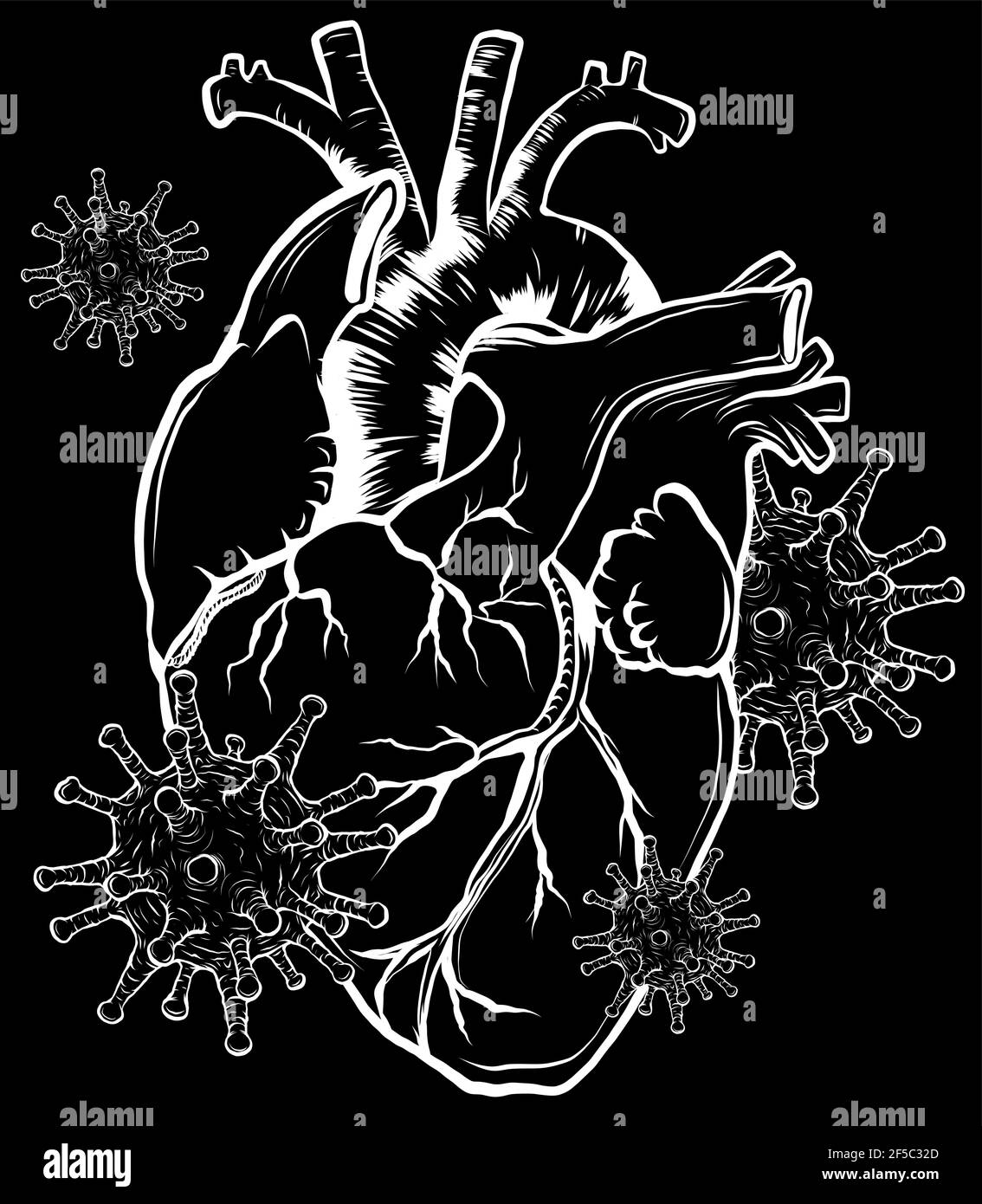 white silhouette of virus infect a human heart vector illustration ...