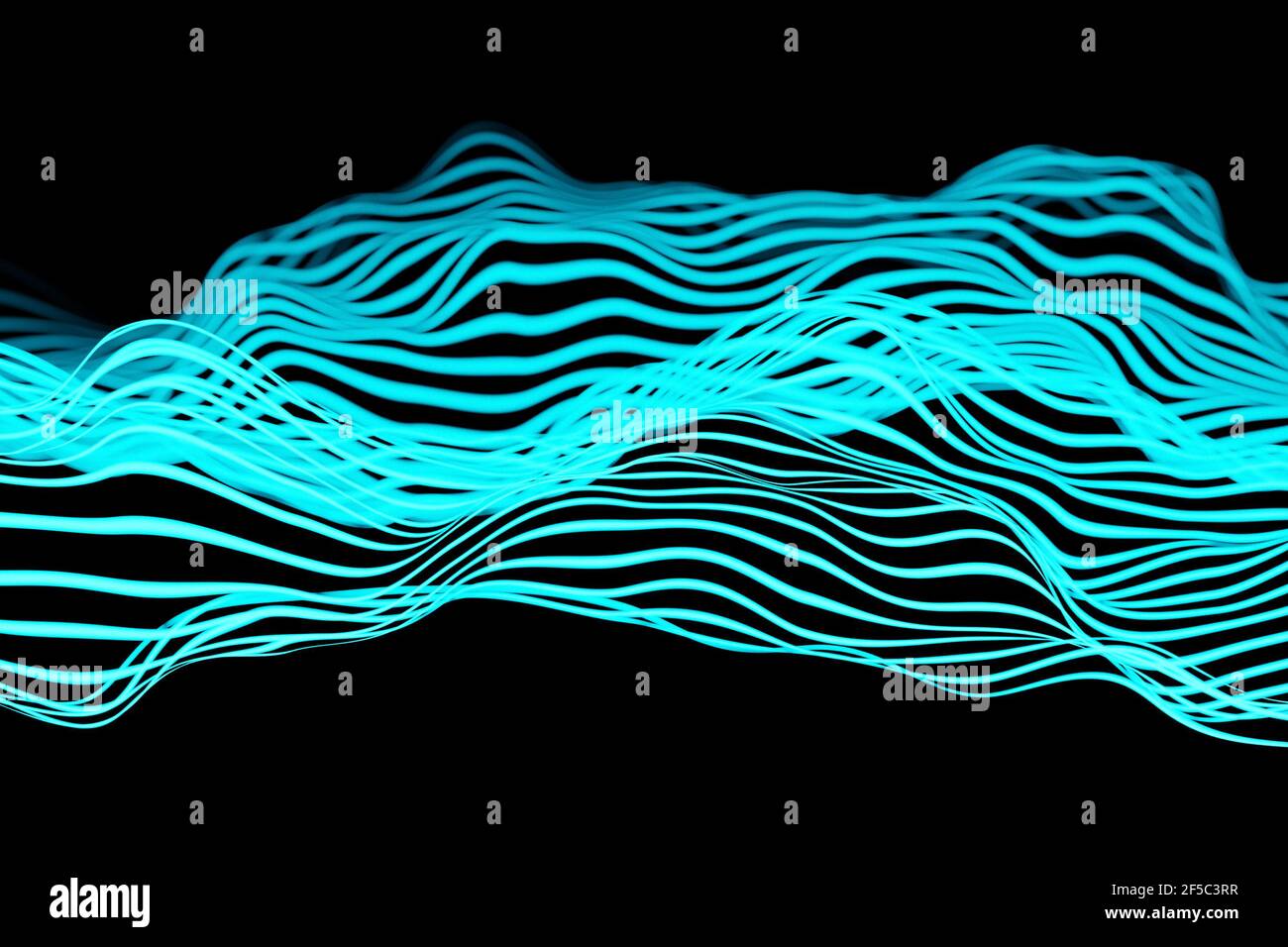 3d illustration of blue glowing color lines. Musical line equalizers on ...