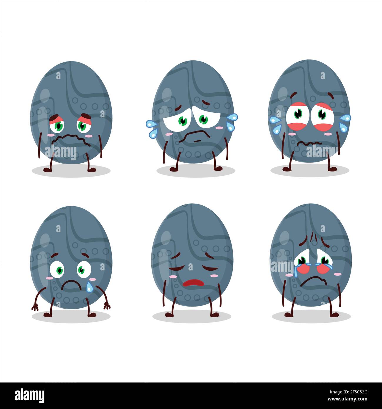 Blue Grey easter egg cartoon character with sad expression. Vector ...