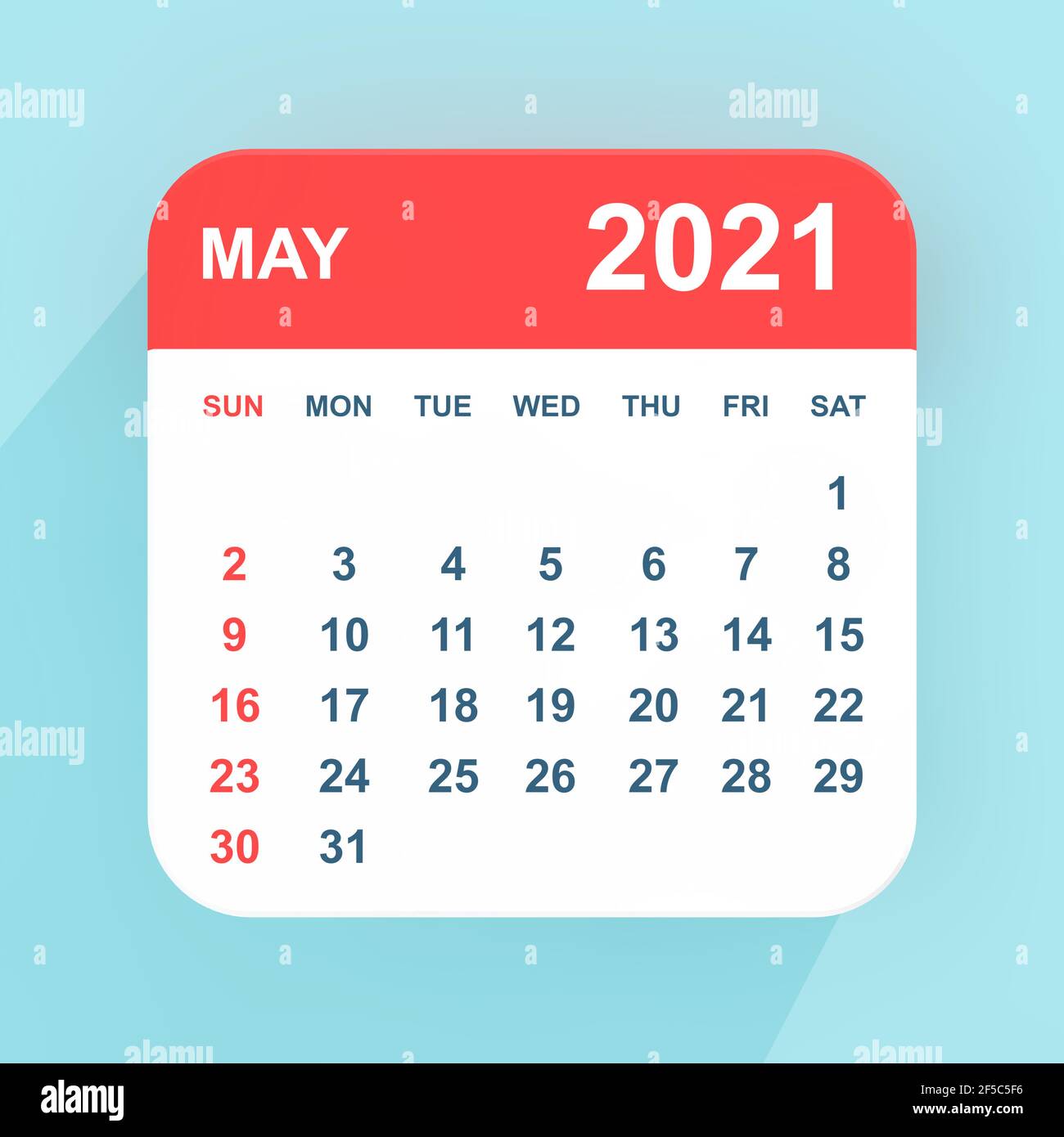 Flat Icon Calendar May 2021 on a blue background. 3d Rendering Stock ...