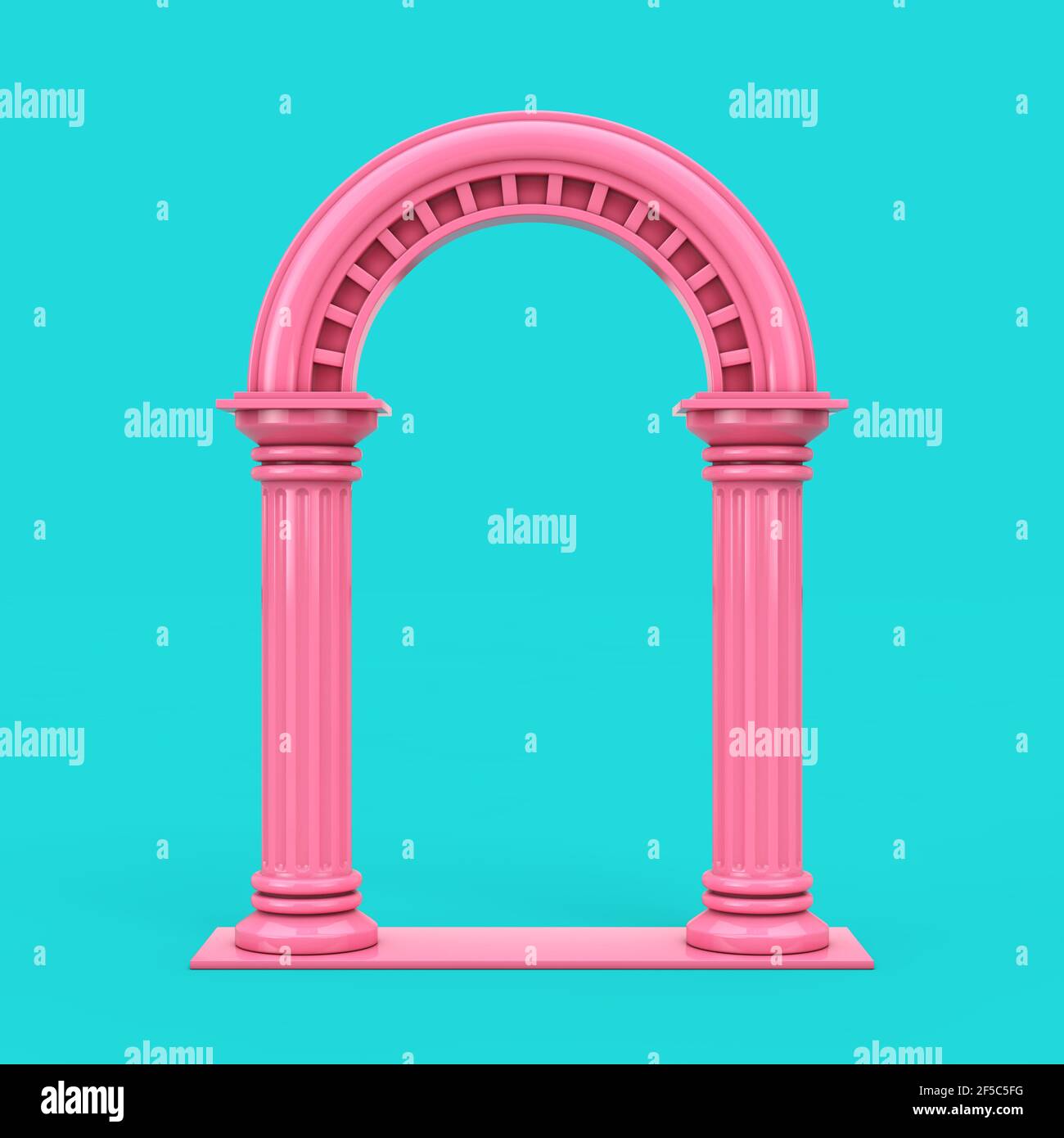 Classic Pink Ancient Greek Column Arc in Duotone Style on a blue ...
