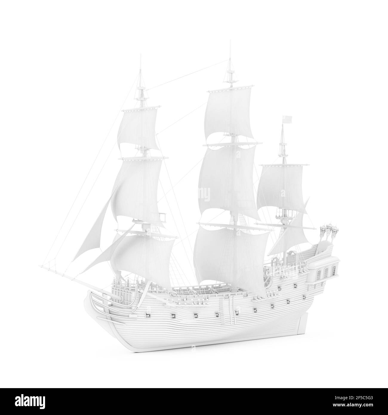 White Vintage Tall Sailing Ship, Caravel, Pirate Ship or Warship in ...