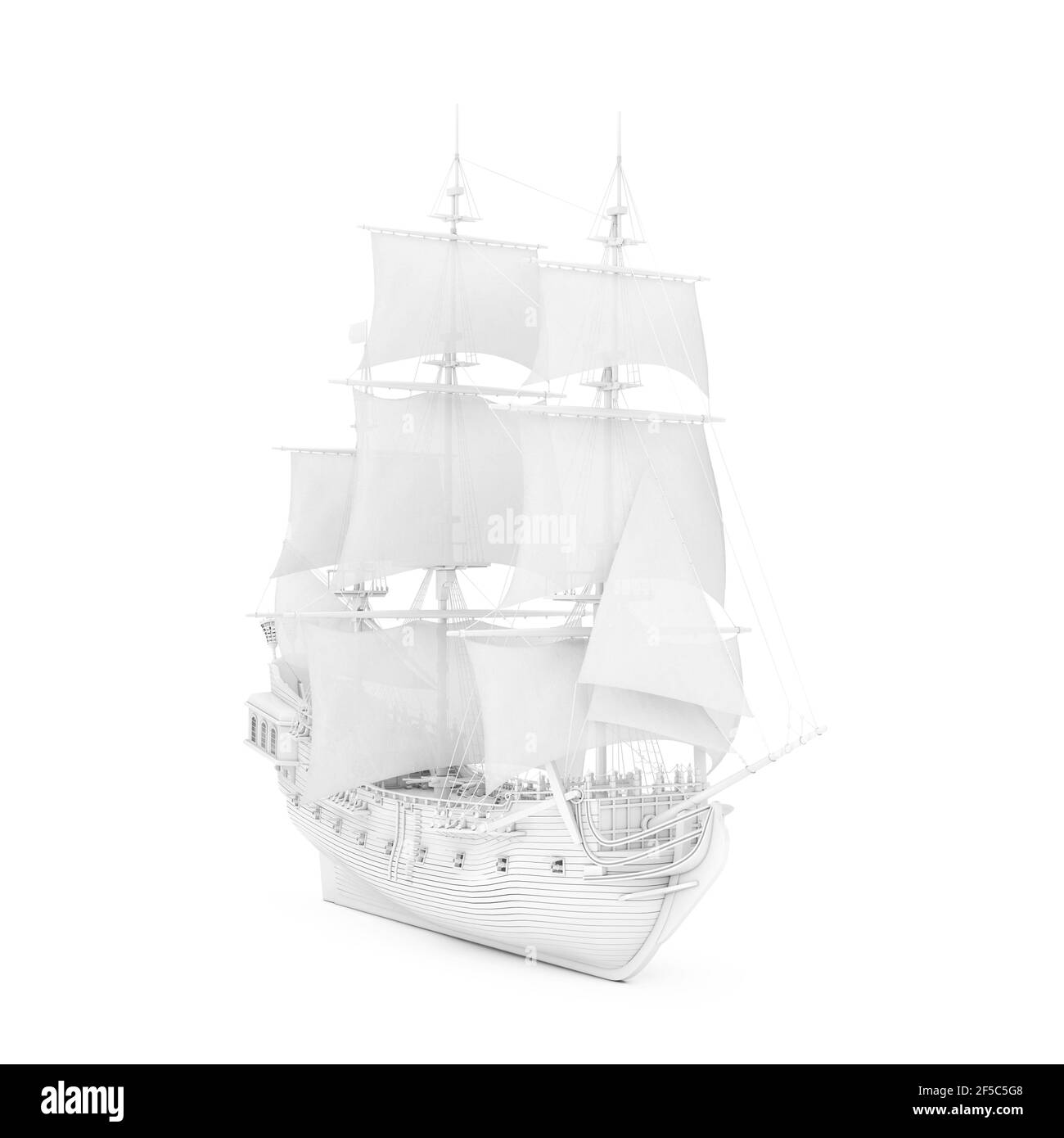 White Vintage Tall Sailing Ship, Caravel, Pirate Ship or Warship in ...