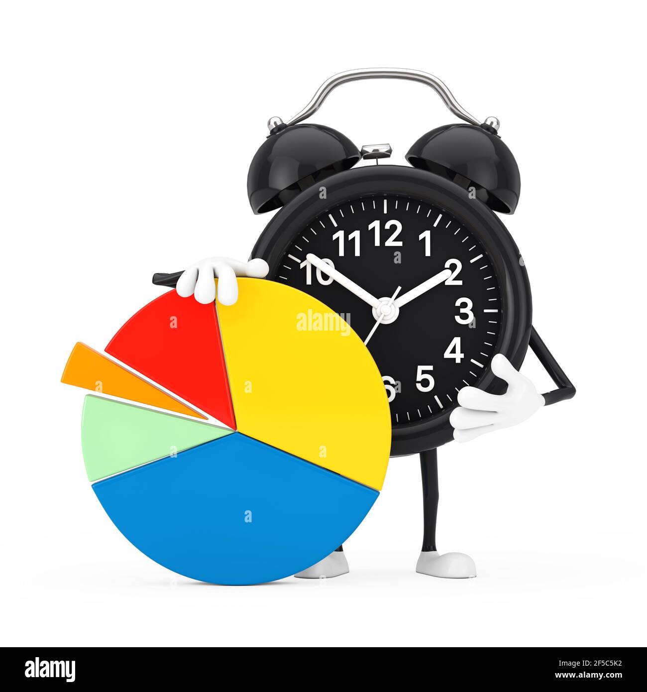 Alarm Clock Character Mascot with Info Graphics Business Pie Chart on a ...