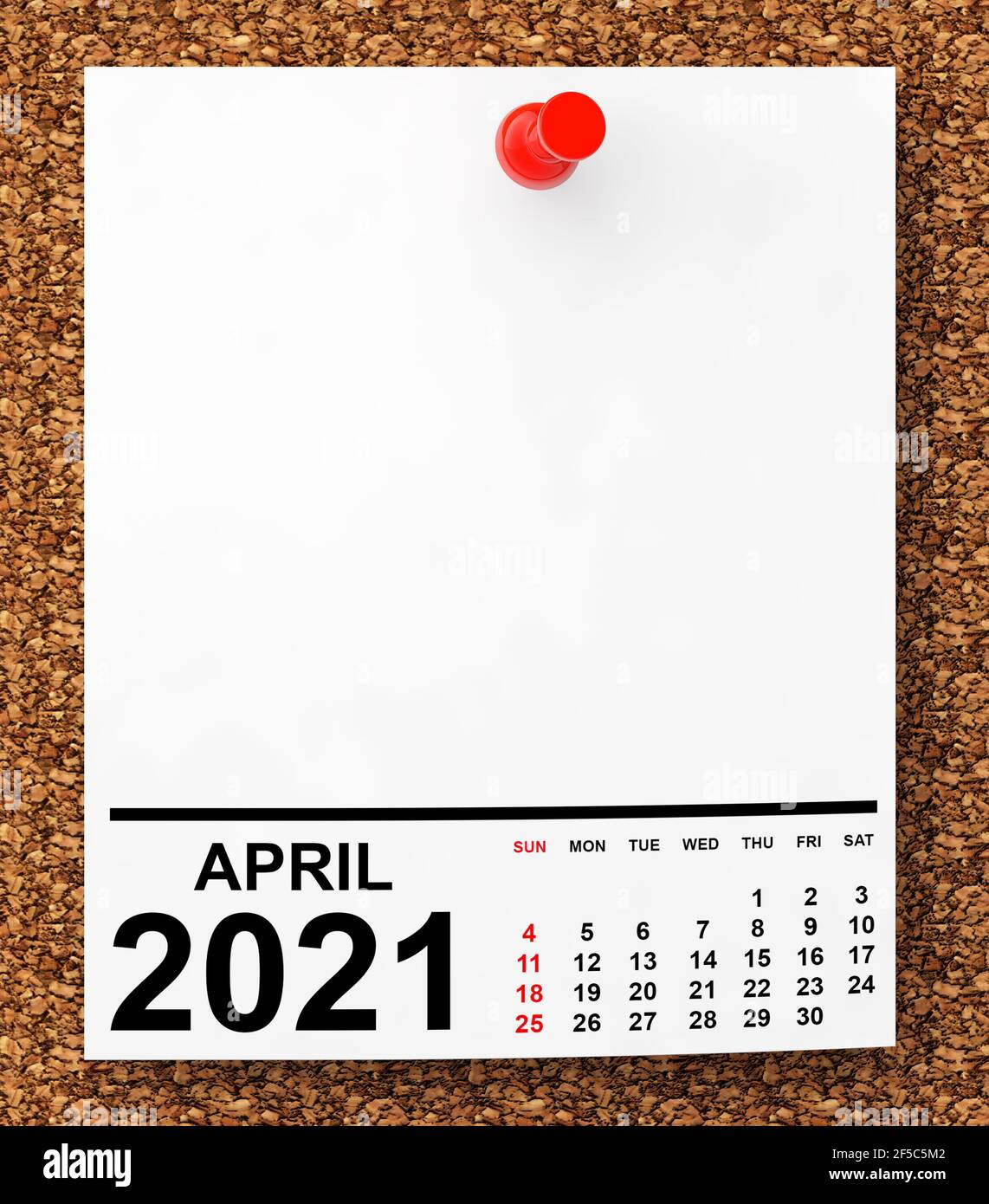 Calendar April 2021 on Blank Note Paper with Free Space for Your Text ...