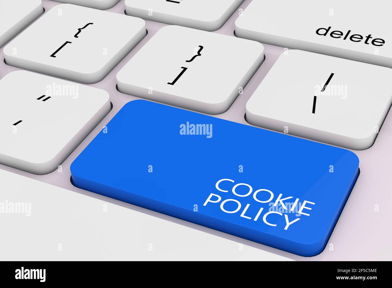 Blue Cookie Policy Key on White PC Keyboard extreme closeup. 3d ...