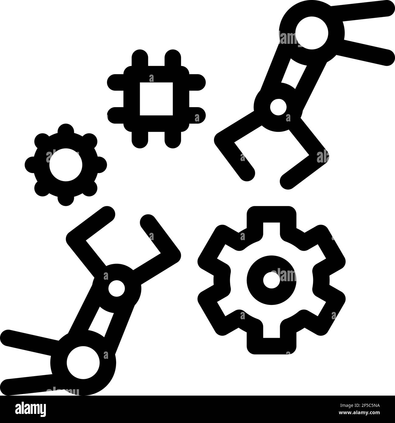 robotic arm process of machine learning line icon vector illustration ...