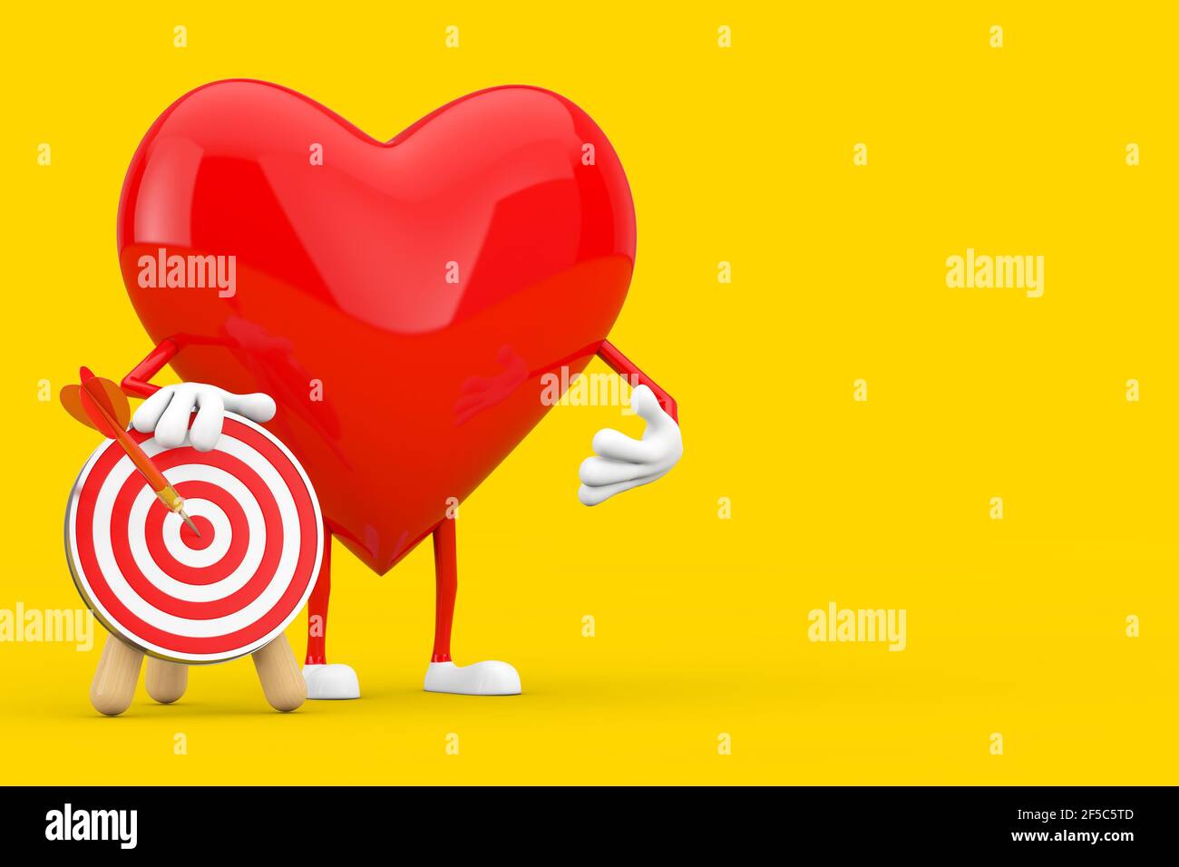 Red Heart Mascot Character with Archery Target and Dart in Center on a ...