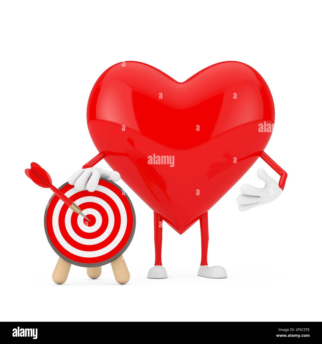 Red Heart Mascot Character with Archery Target and Dart in Center on a ...