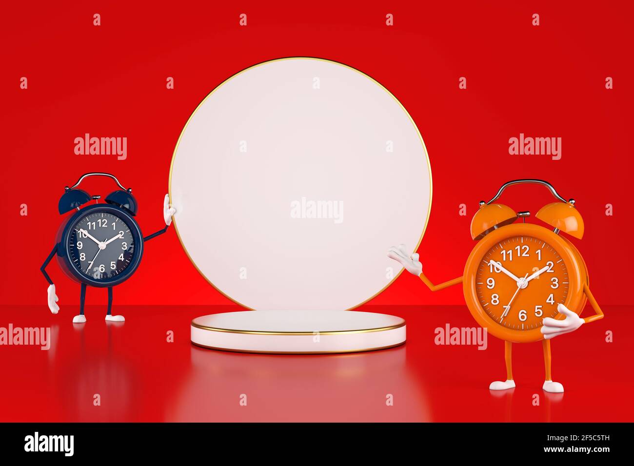 White Cylinders Products Stage Pedestal with Alarm Clock Mascot ...