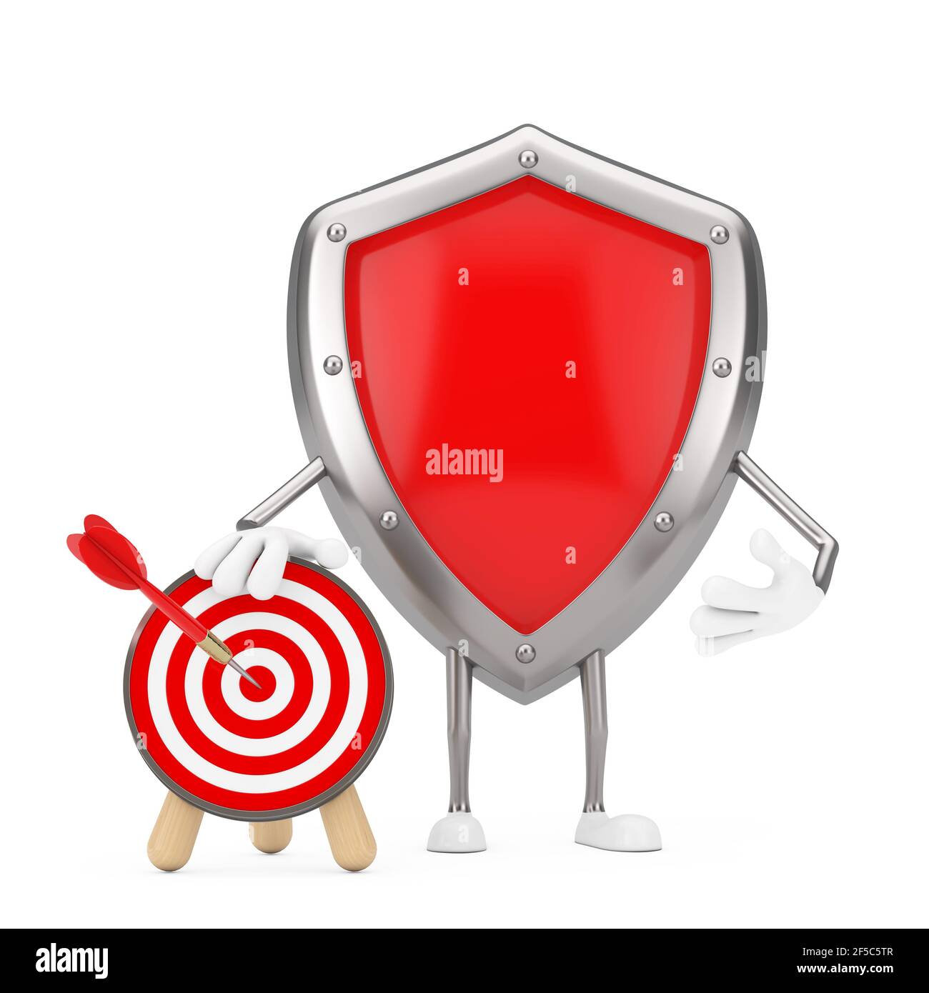 Red Metal Protection Shield Mascot Character with Archery Target and ...