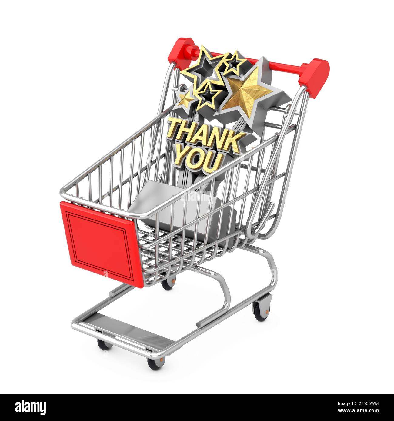 Award Trophy with Golden Thank You Sign in Shopping Cart Trolley on a ...