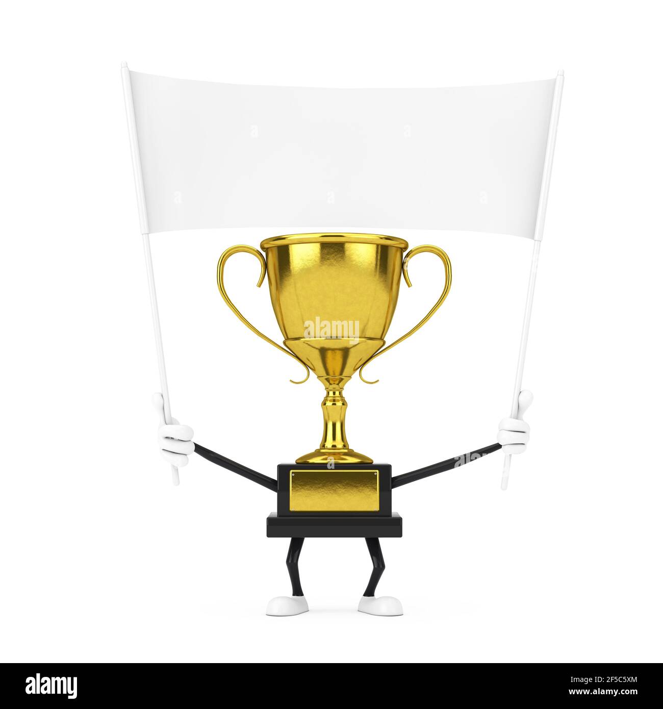 Golden Award Winner Trophy Mascot Person Character and Empty White ...