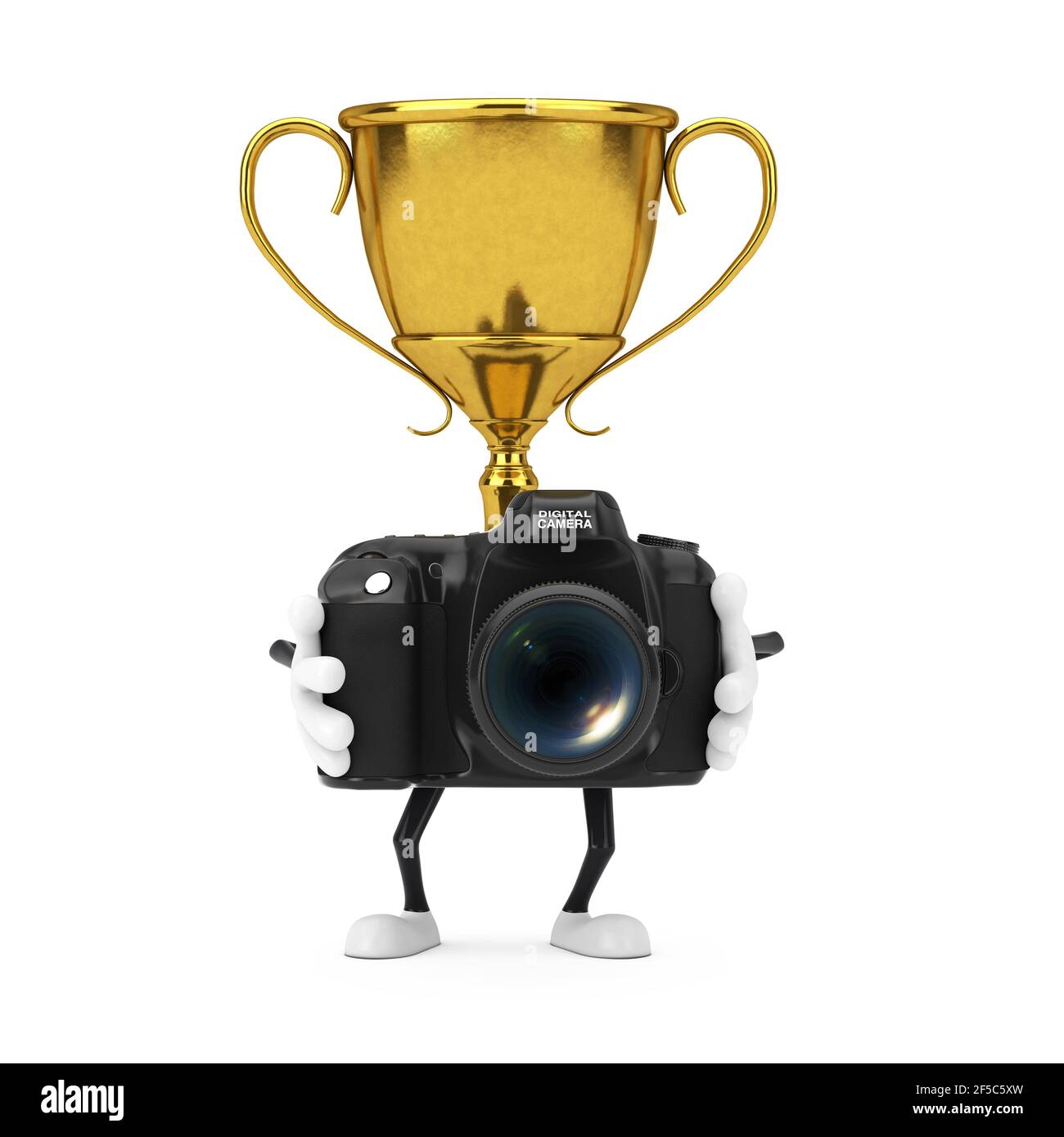 Golden Award Winner Trophy Mascot Person Character with Modern Digital ...