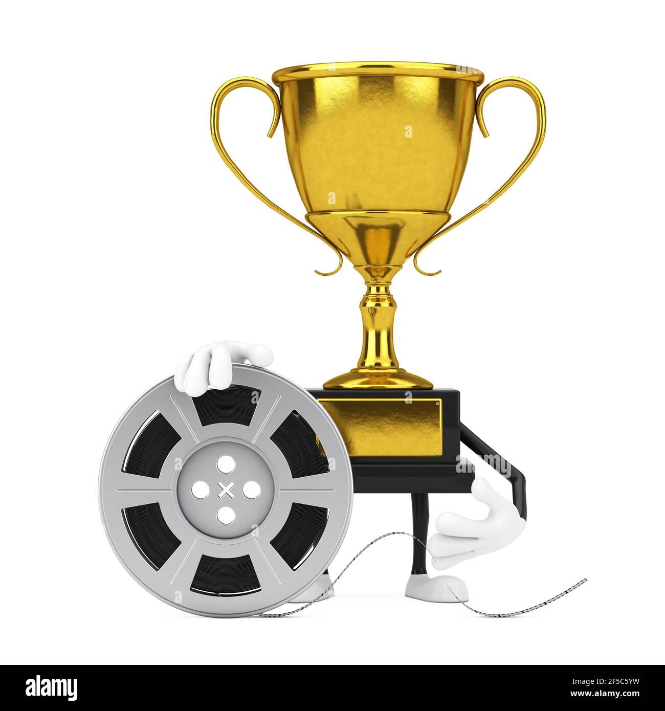 Golden Award Winner Trophy Mascot Person Character with Film Reel ...