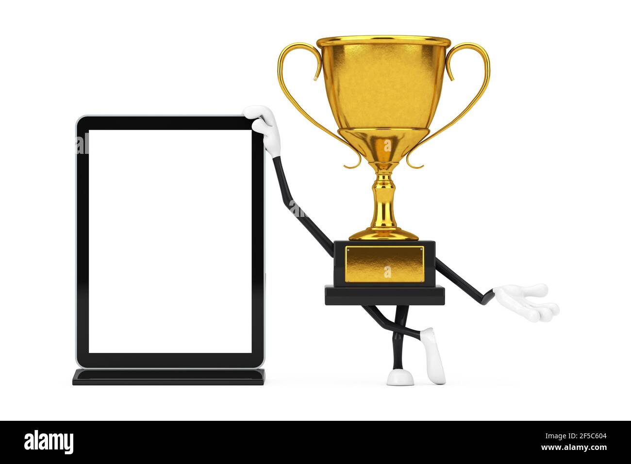 Golden Award Winner Trophy Mascot Person Character with Blank Trade ...