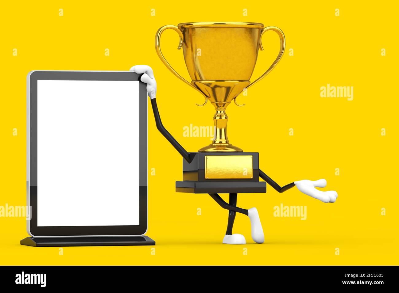 Golden Award Winner Trophy Mascot Person Character with Blank Trade ...