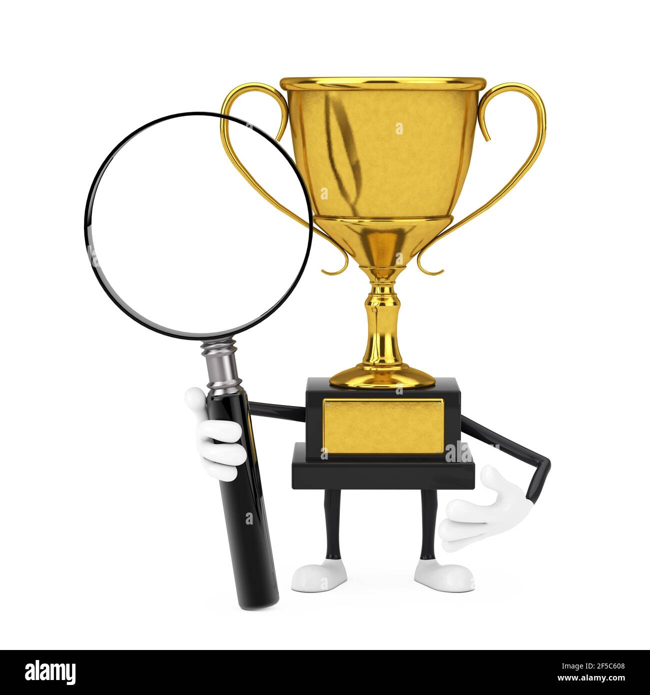 Golden Award Winner Trophy Mascot Person Character with Magnifying ...