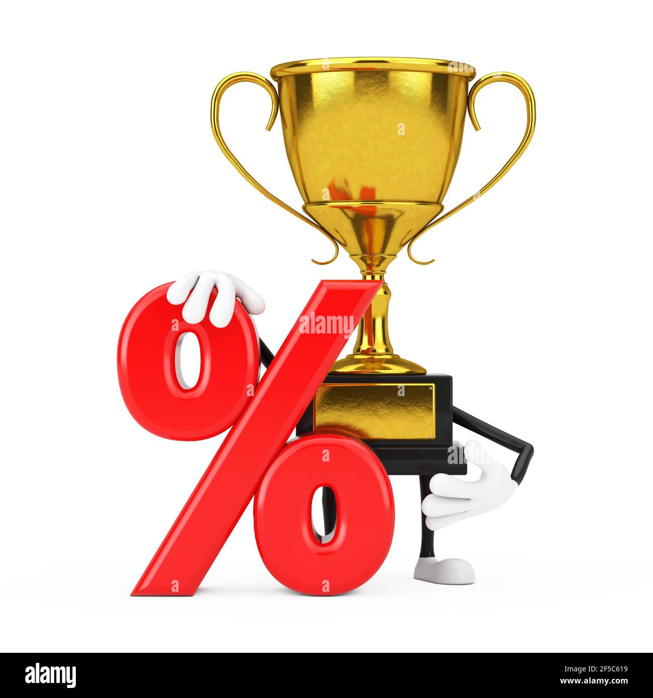 Golden Award Winner Trophy Mascot Person Character with Red Retail ...