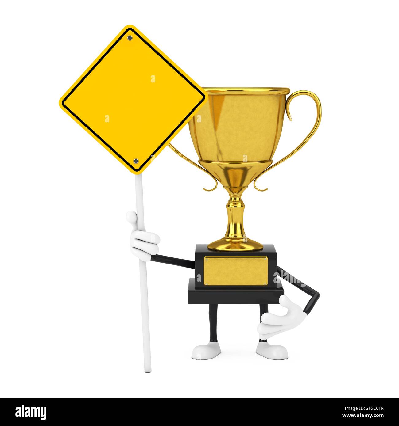 Golden Award Winner Trophy Mascot Person Character with Yellow Road ...