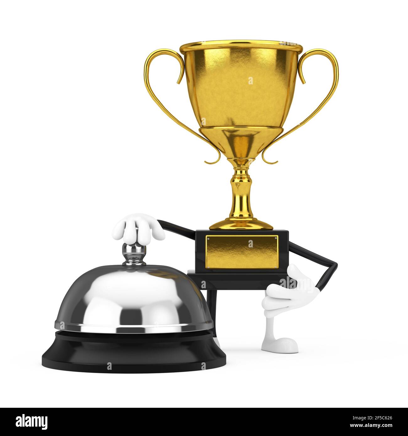 Golden Award Winner Trophy Mascot Person Character with Hotel Service ...