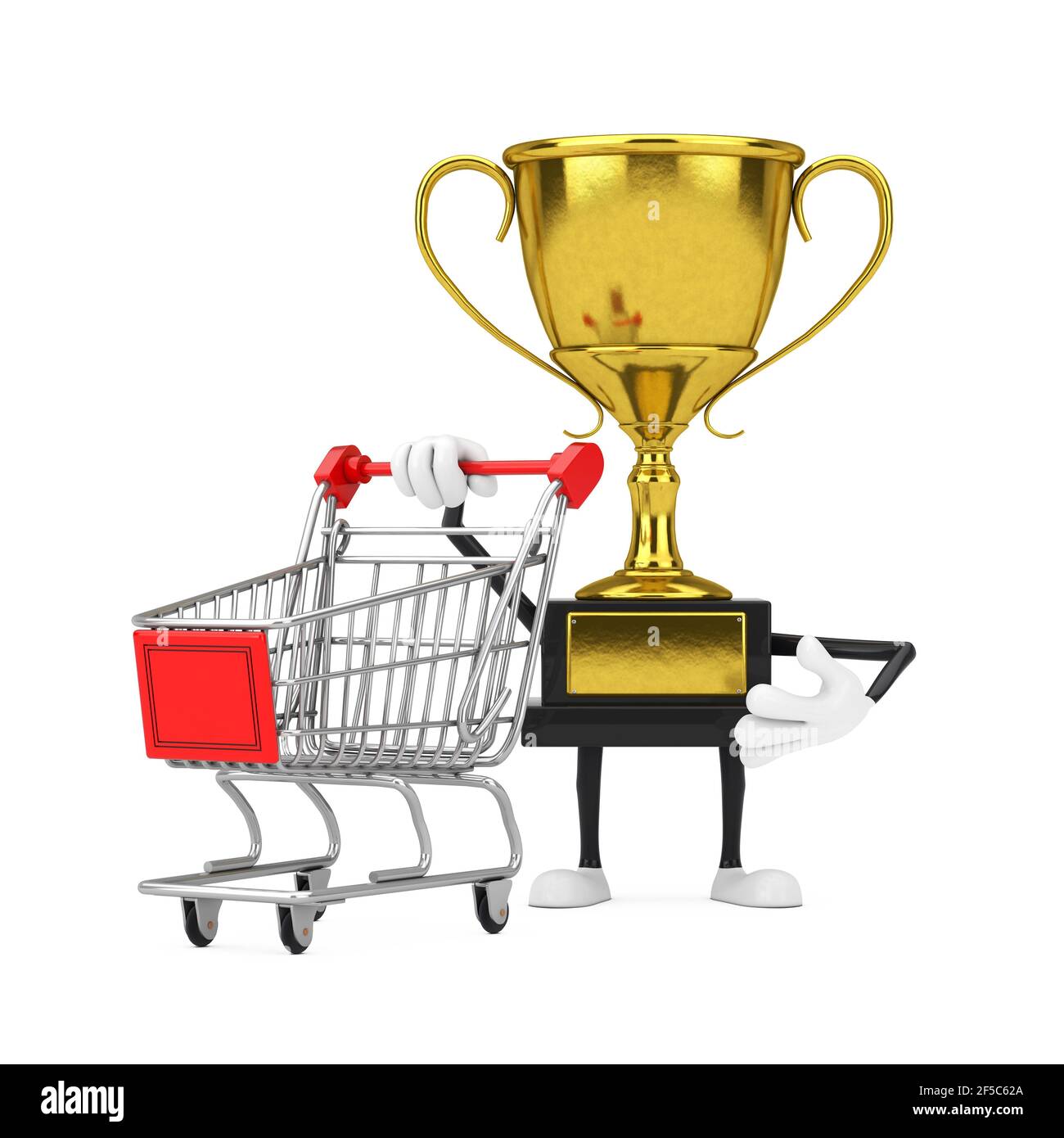 Golden Award Winner Trophy Mascot Person Character with Shopping Cart ...
