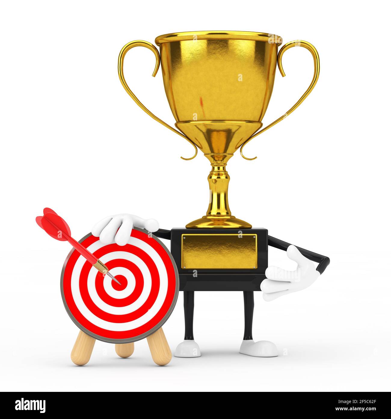 Golden Award Winner Trophy Mascot Person Character with Archery Target ...