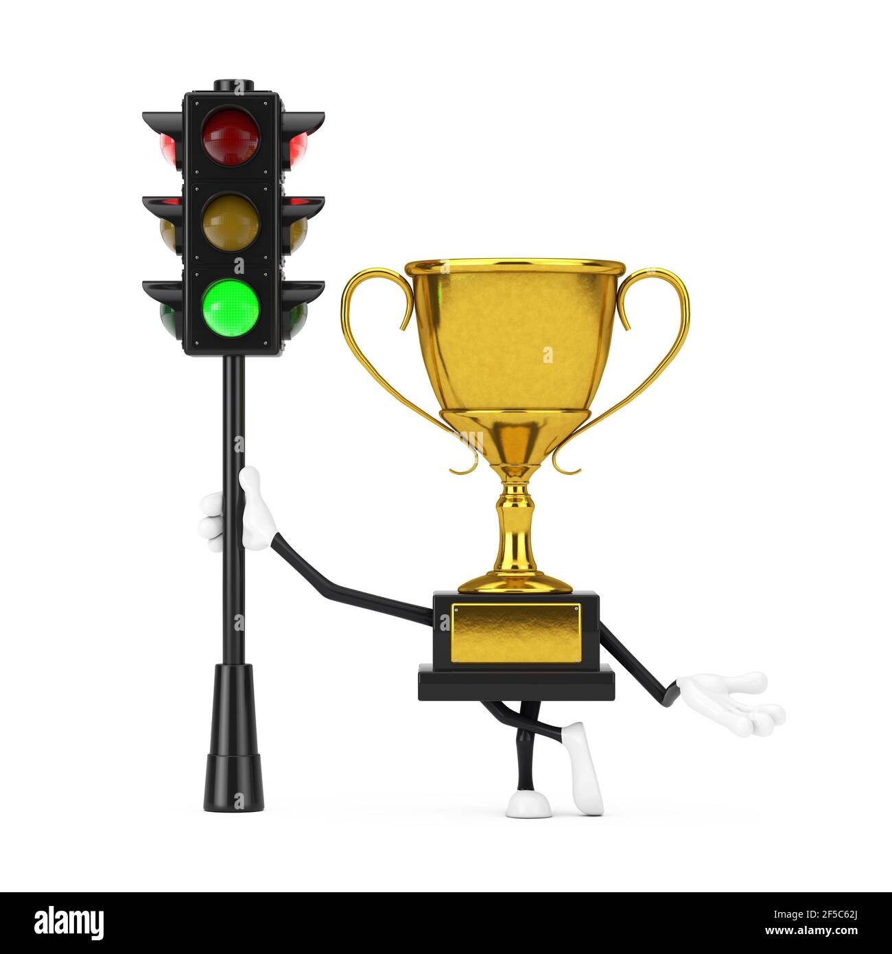 Golden Award Winner Trophy Mascot Person Character with Traffic Green ...
