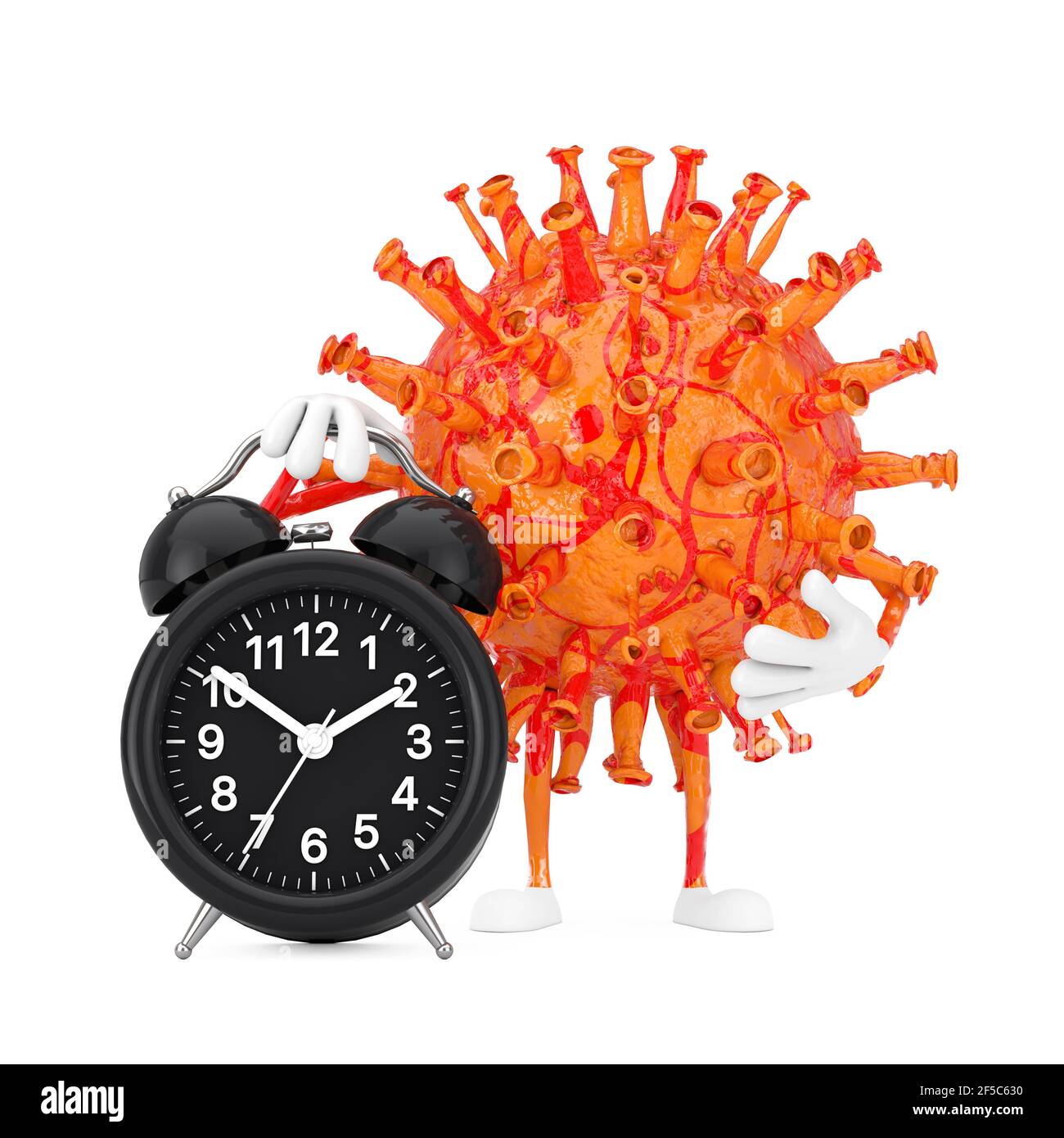 Cartoon Coronavirus COVID-19 Virus Mascot Person Character with Alarm ...