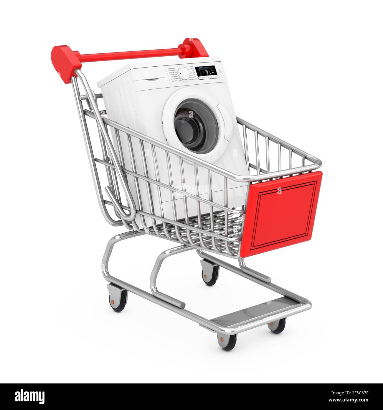 Modern White Washing Machine in Shopping Cart Trolley on a white ...