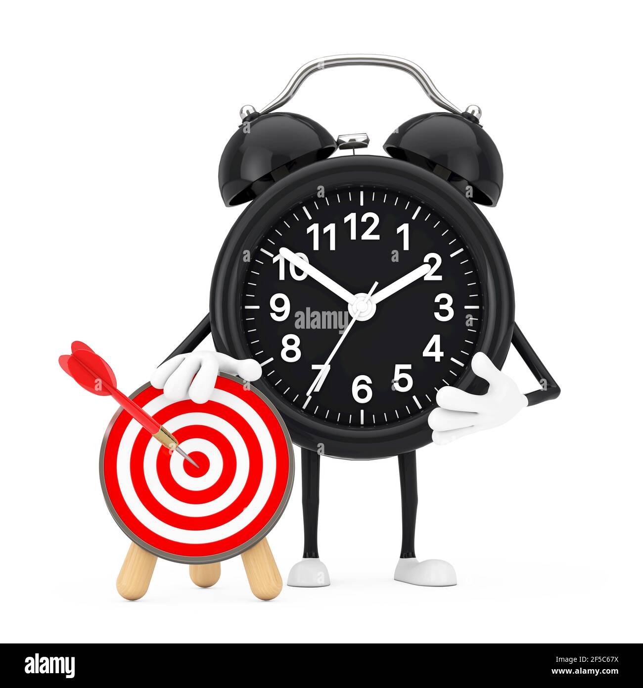 Alarm Clock Mascot Person Character with Archery Target with Dart in ...