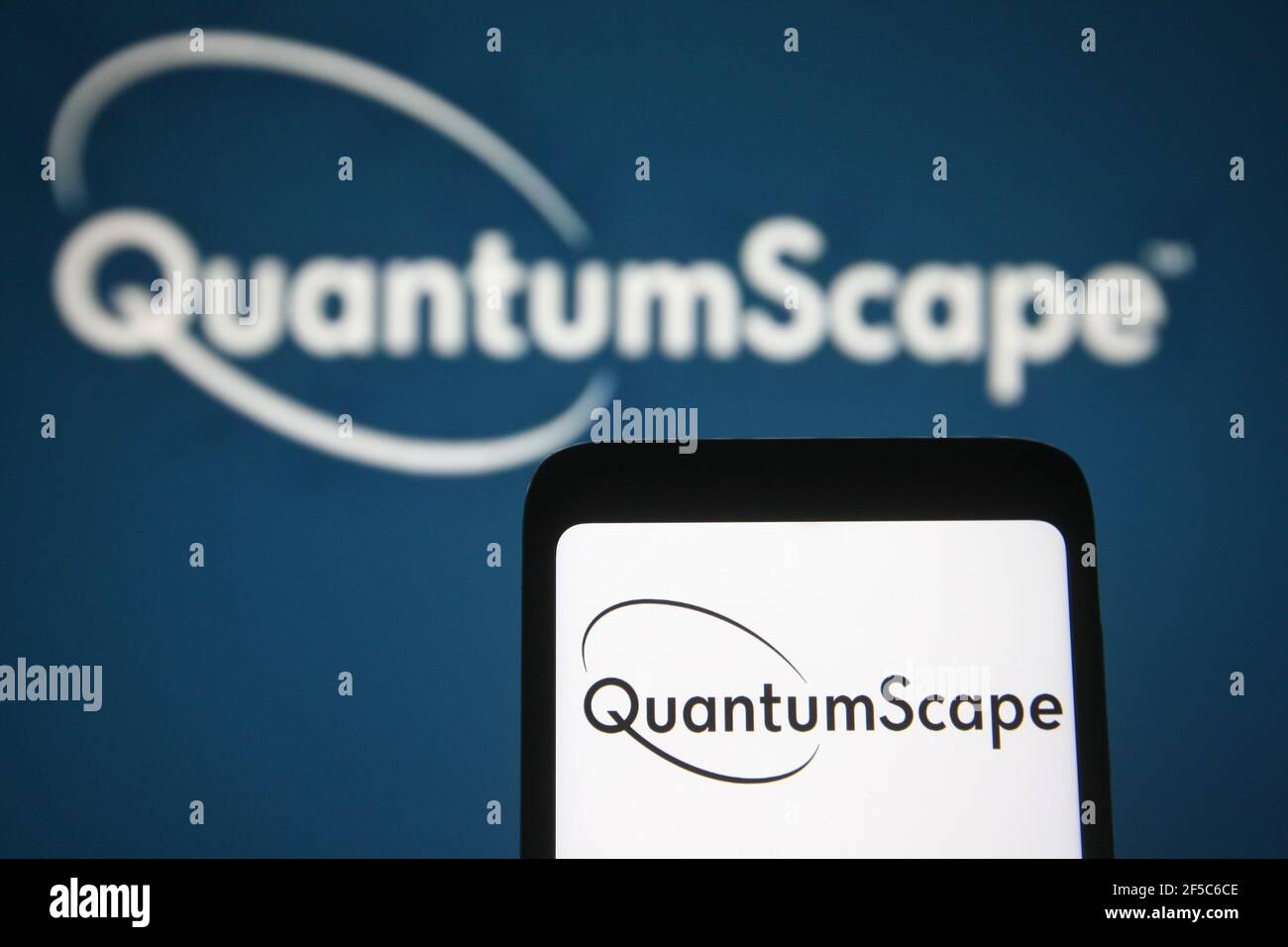 In this photo illustration the QuantumScape logo is seen on a ...