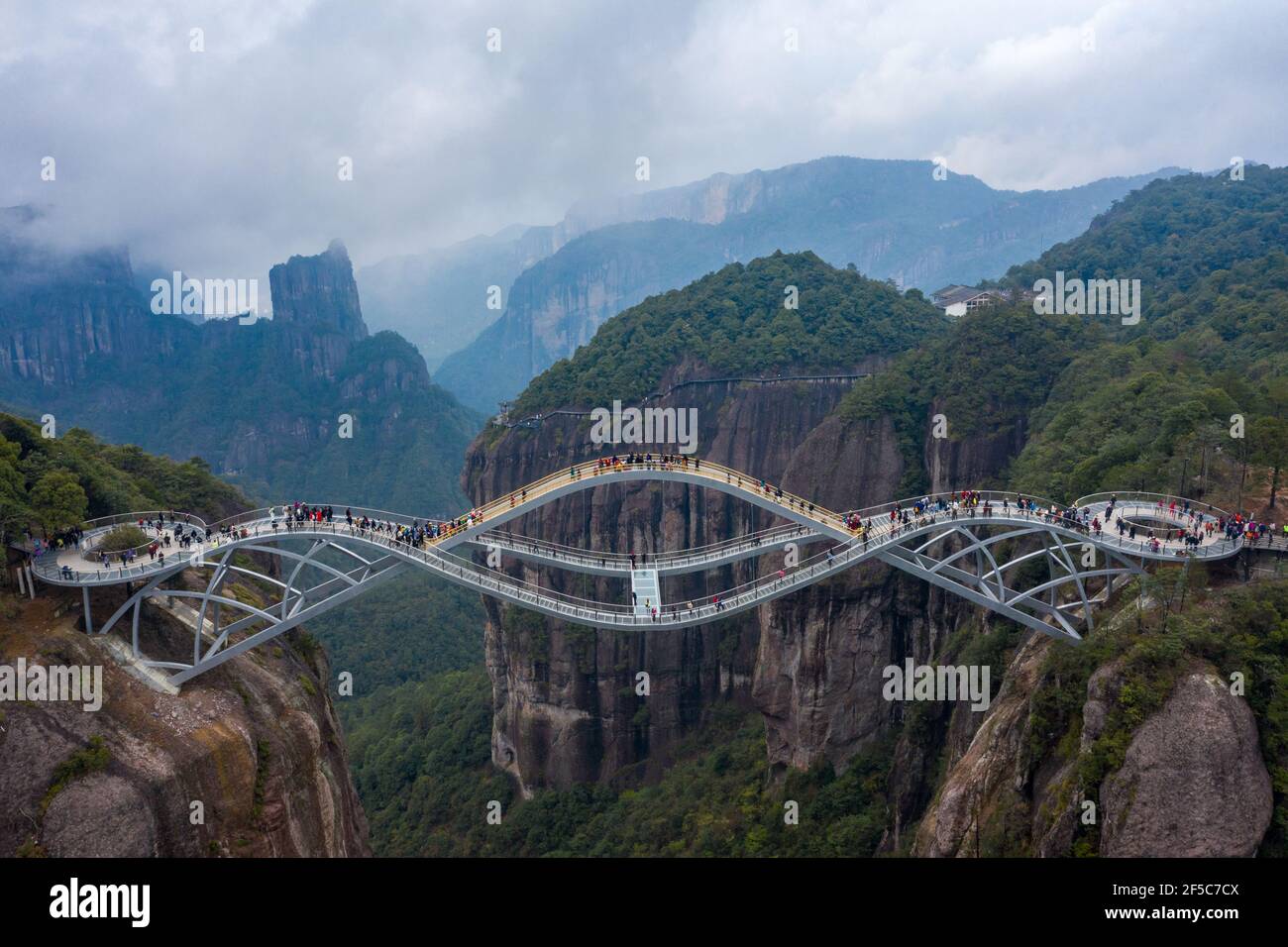 Photo taken from aerial view shows the "Ruyi Bridge" in the Shenxianju ...