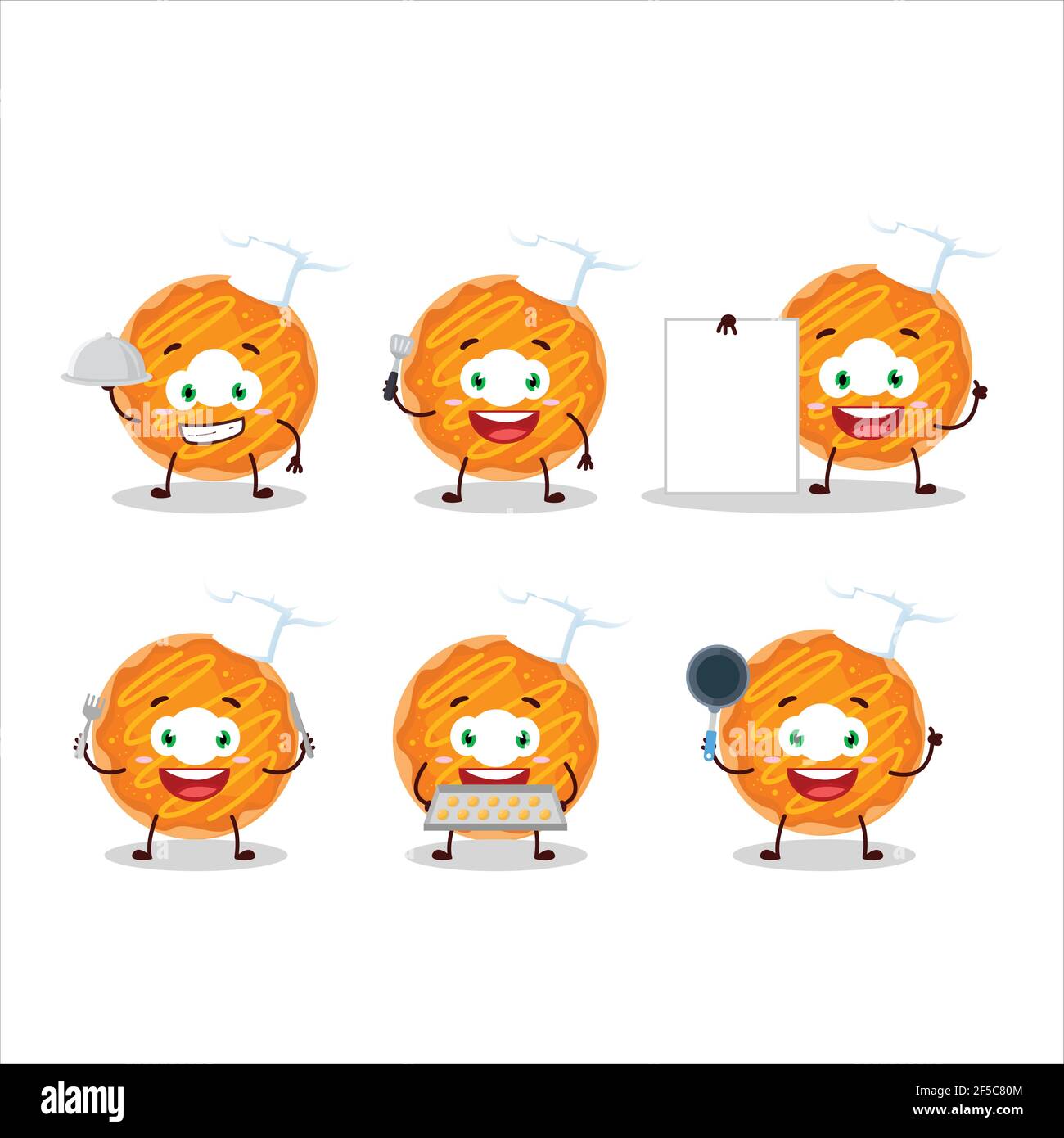 Cartoon character of orange cream donut with various chef emoticons. Vector illustration Stock ...