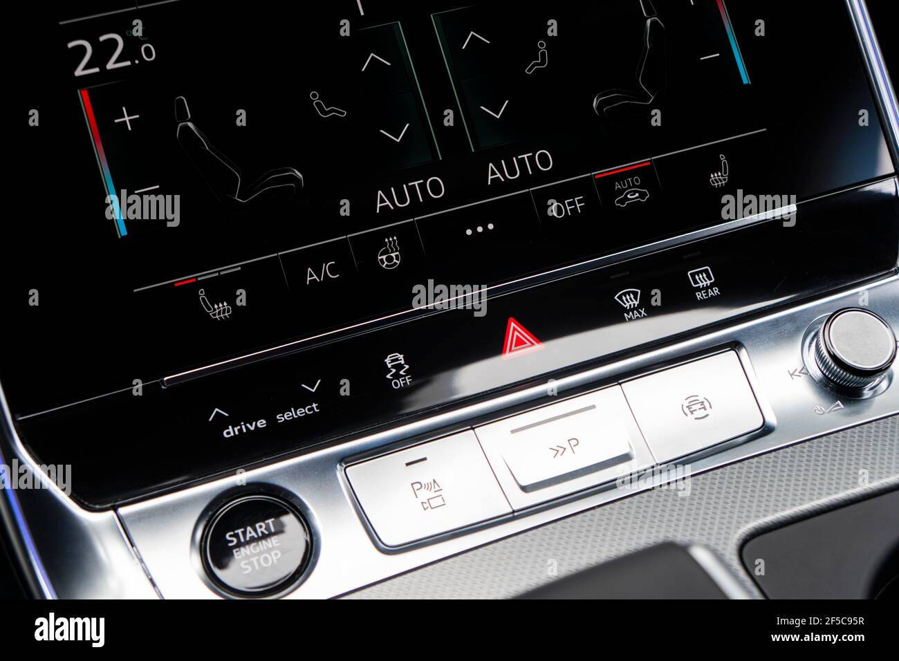 Air conditioning touch buttons inside a modern car. Climate control AC ...