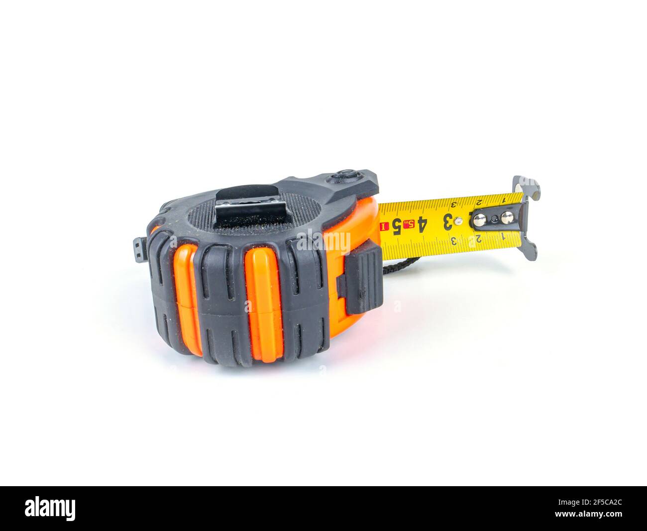 Worker measuring tape tool on white background Stock Photo - Alamy