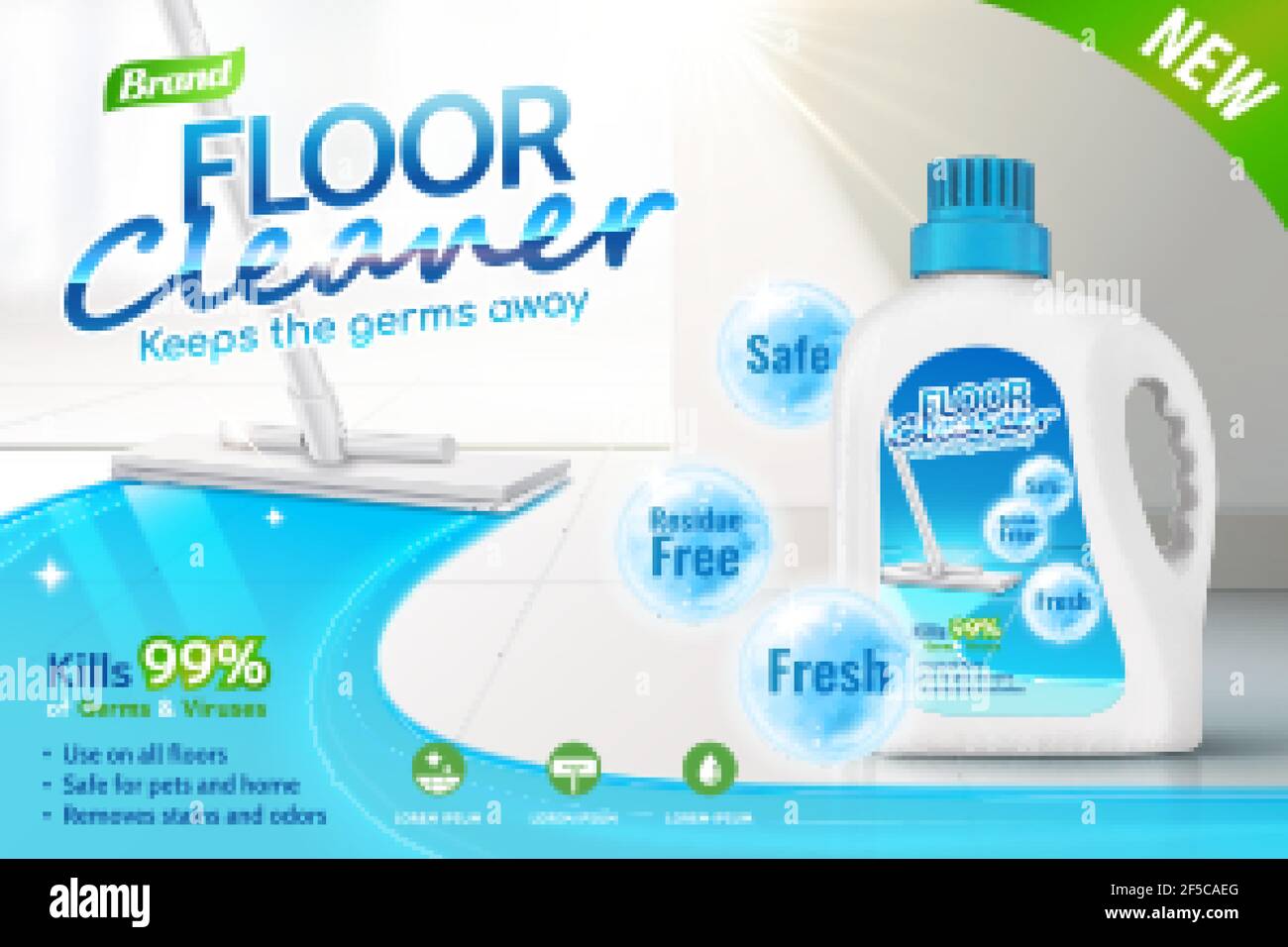 Floor cleaner ads, product package design with several efficacies in 3d ...