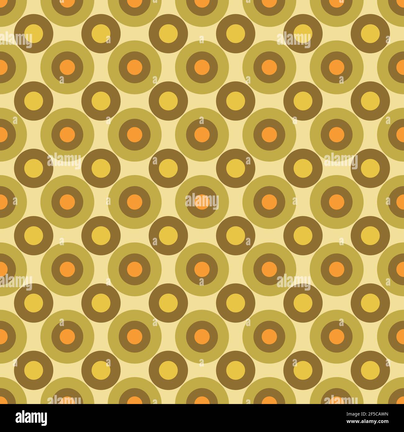 Warm Hues Colored 70s Retro Optical Geo Circles Vector Seamless Pattern ...