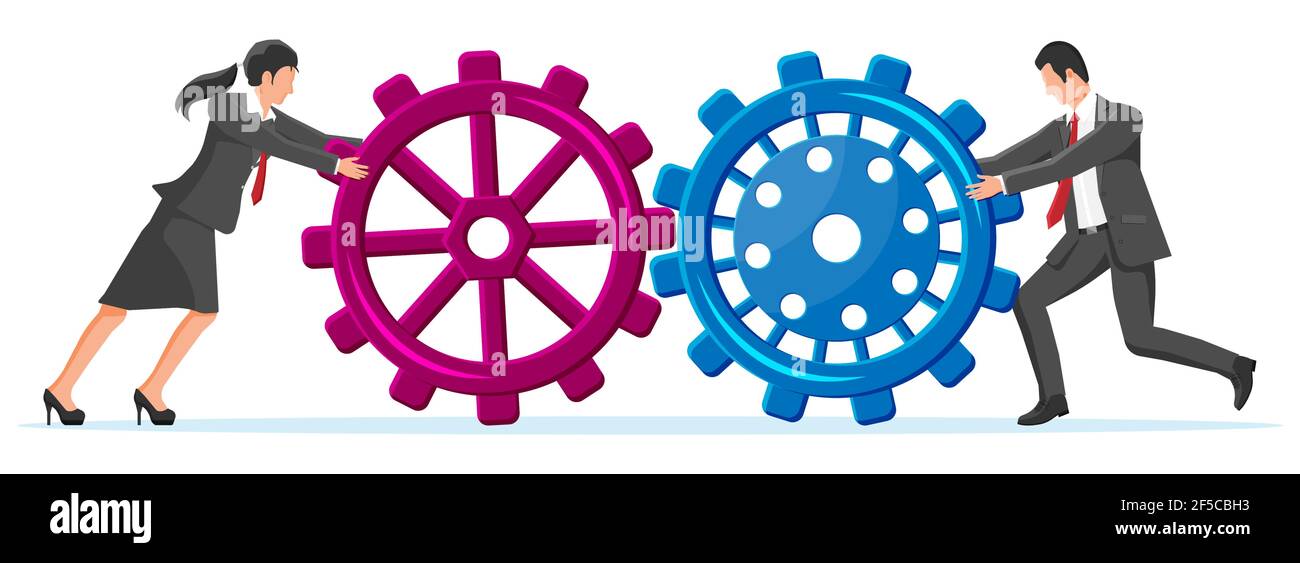 Business people joining two gears together Stock Vector Image & Art - Alamy